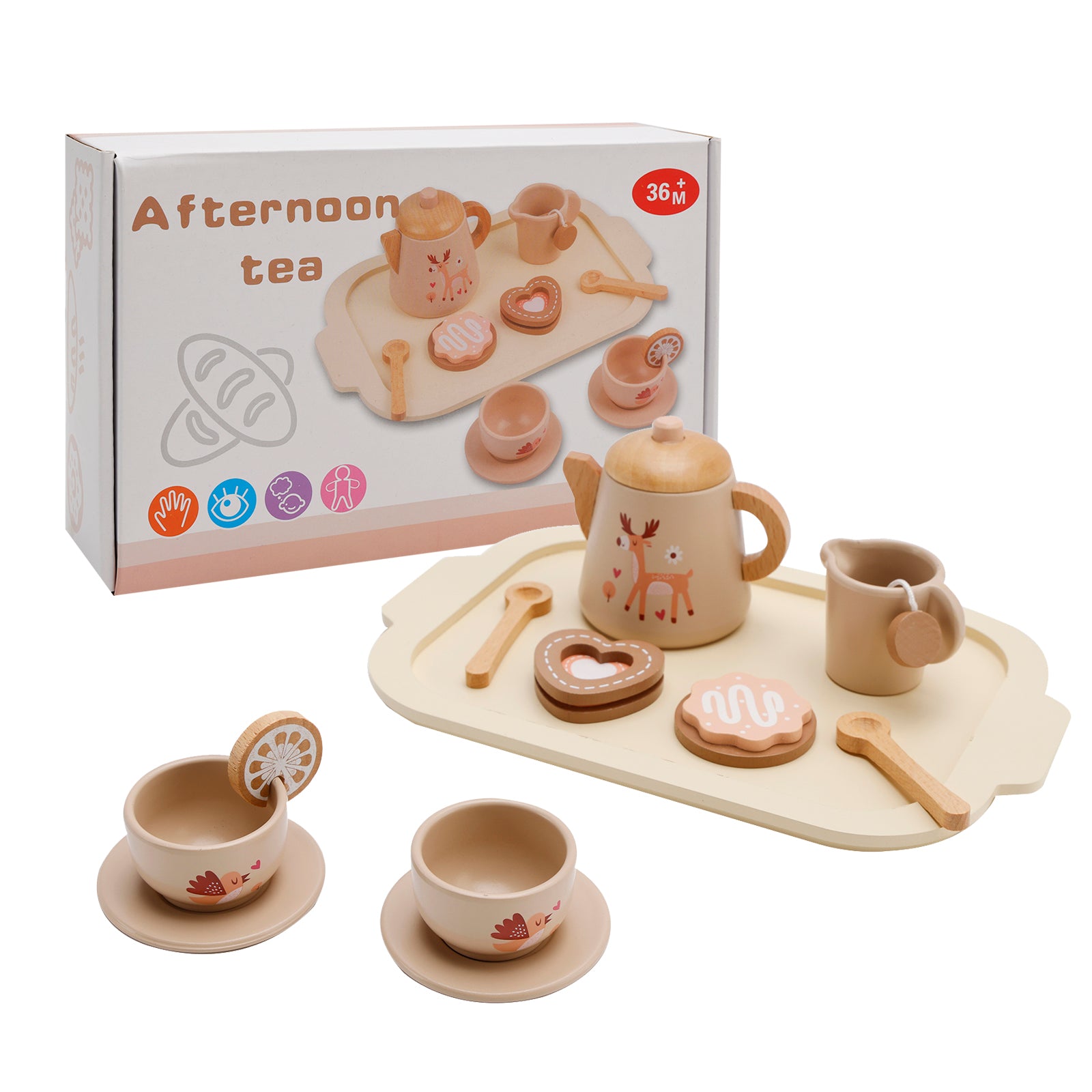 13Pcs Western Kitchen Wooden Tea Sets Play Kitchen Dishes/Tea Set For