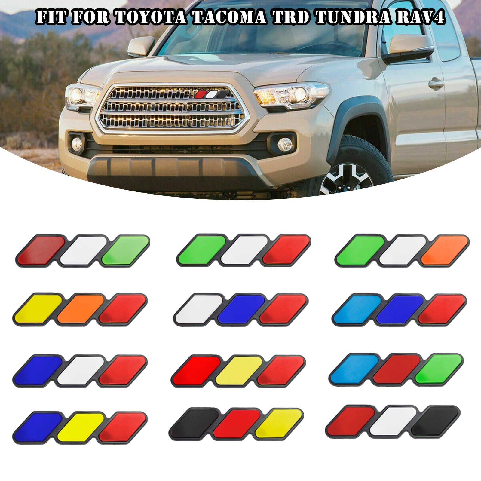 Tri-Color Grille Badge Emblem Car Accessories for Toyota Tacoma TRD Tu